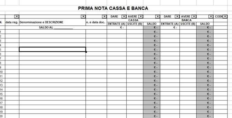 MODELLO PRIMA NOTA CASSA EXCEL E PDF
