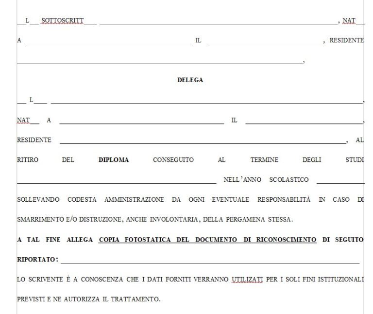 MODELLO DELEGA RITIRO DIPLOMA WORD E PDF
