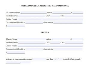 MODULO DELEGA PER RITIRO RACCOMANDATA POSTE ITALIANE WORD E PDF