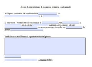 MODELLO CONVOCAZIONE ASSEMBLEA CONDOMINIALE WORD E PDF