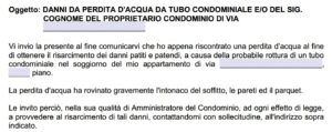 MODELLO LETTERA RICHIESTA RISARCIMENTO DANNI PER INFILTRAZIONE ACQUA WORD E PDF