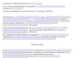 Fac Simile Ricorso Avverso Intimazione di Pagamento Agenzia delle ...