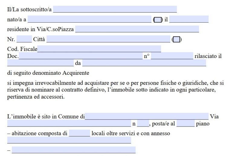 FacSimile Proposta Acquisto Privati Subordinata Mutuo Word - Collaborazione