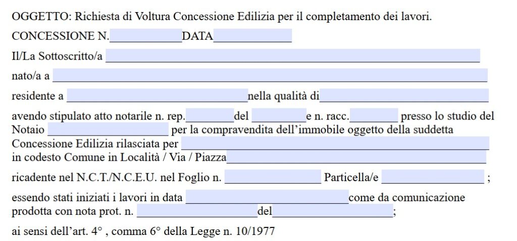 Modello Voltura Permesso di Costruire Word e PDF