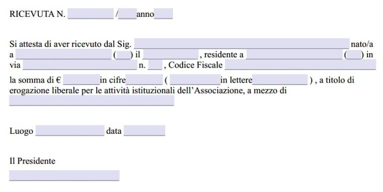 Fac Simile Ricevuta Erogazione Liberale Word e PDF