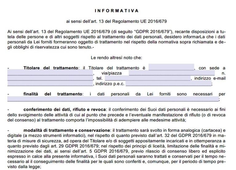 Modulo Autorizzazione al Trattamento dei Dati Personali Word e PDF