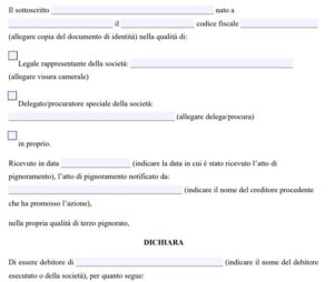 Fac Simile Dichiarazione del Terzo Pignorato Ex Art. 547 CPC Word e PDF