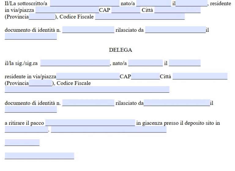 Modulo Delega Ritiro Pacco DHL Word e PDF