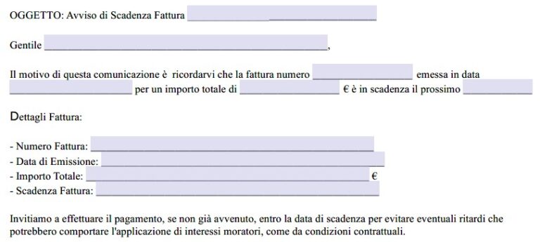 Fac Simile Avviso Scadenza Fattura Word e PDF