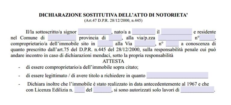 Modulo Autocertificazione Agibilità Immobile Costruito Ante 1967 Word e PDF