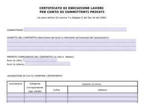 Modello Certificato di Esecuzione dei Lavori Word e PDF