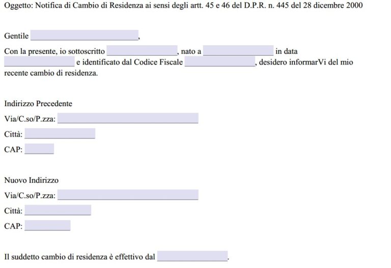 Fac Simile Comunicazione Cambio di Residenza al Datore di Lavoro Word e PDF