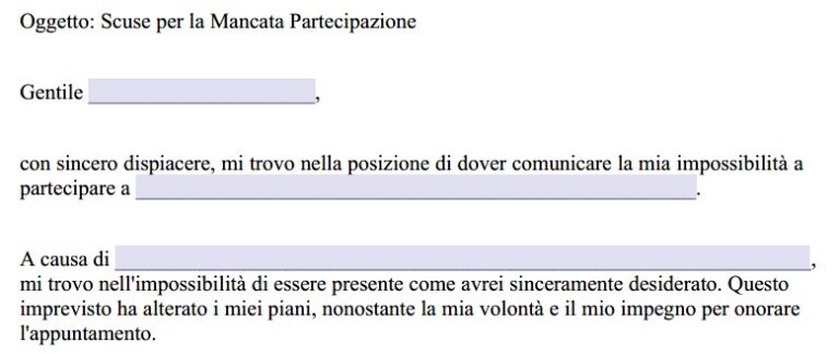 Fac Simile Lettera di Scuse per non Potere Partecipare Word e PDF