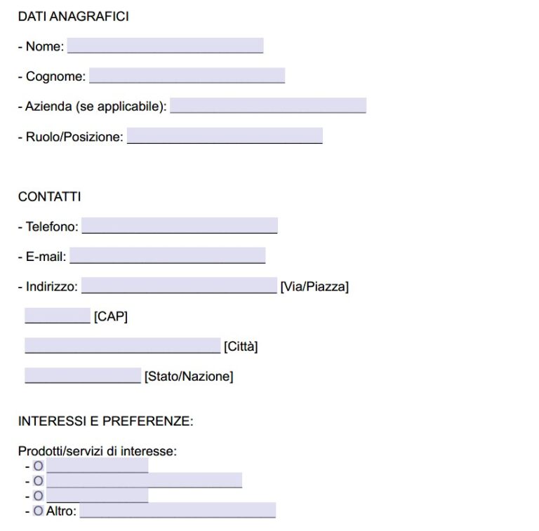 Modulo Raccolta Contatti Fiera Word e PDF
