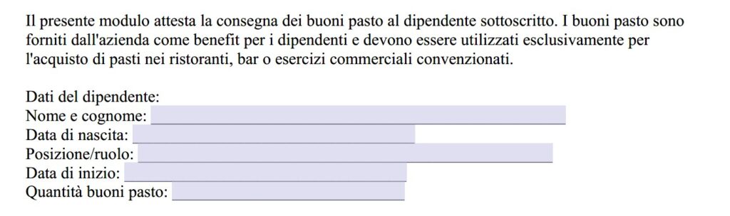 Modulo Consegna Buoni Pasto al Dipendente Word e PDF