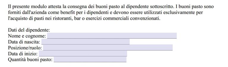 Modulo Consegna Buoni Pasto al Dipendente Word e PDF