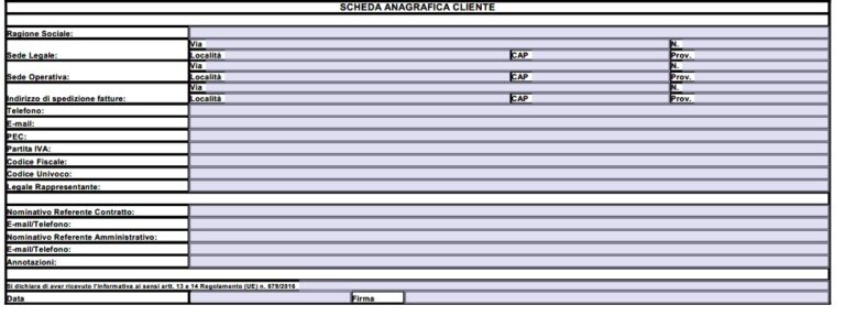 Fac Simile Scheda Cliente Excel, Word e PDF