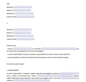 Fac Simile Scrittura Privata per Risarcimento Danni Word e PDF