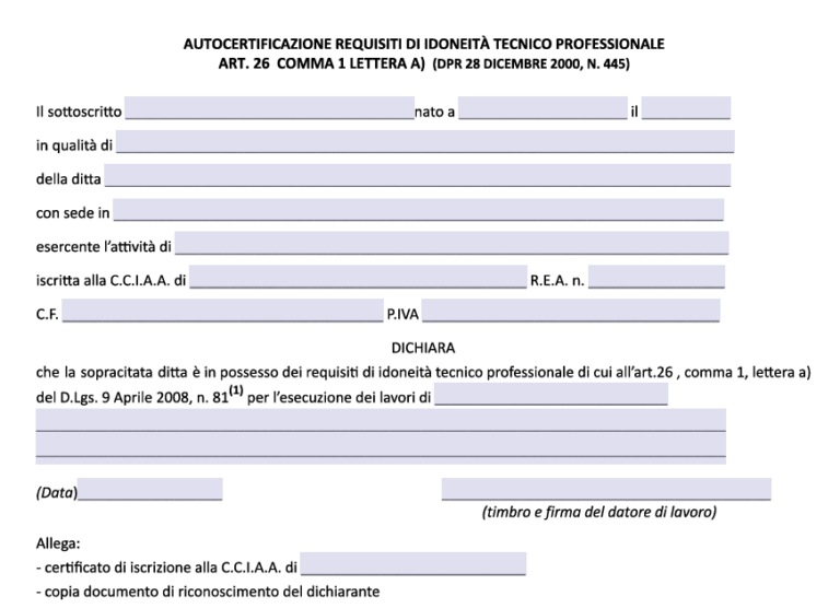 Fac Simile Autocertificazione dei Requisiti Tecnico Professionali Word ...