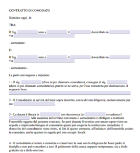 Fac Simile Comodato d'Uso Gratuito di una Stanza Word e PDF