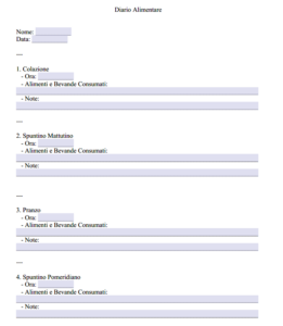 Schema Diario Alimentare da Compilare Word e PDF