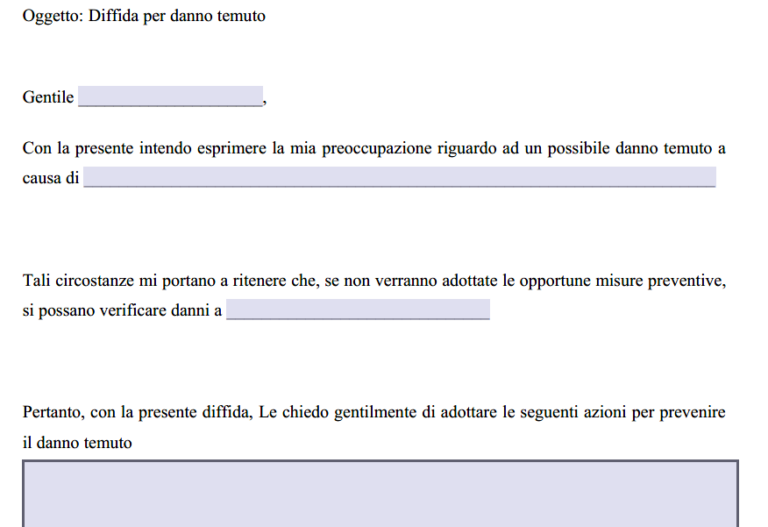 Fac Simile Lettera di Diffida per Danno Temuto Word e PDF