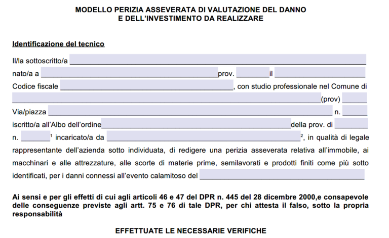 Fac Simile Perizia di Stima Asseverata Word e PDF