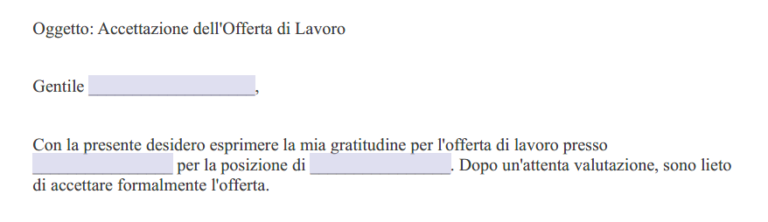 Fac Simile Lettera di Accettazione Offerta di Lavoro Word e PDF
