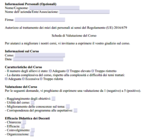 Modello Questionario di Gradimento Corso Word e PDF