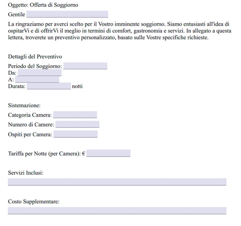 Fac Simile Preventivo Hotel Word e PDF