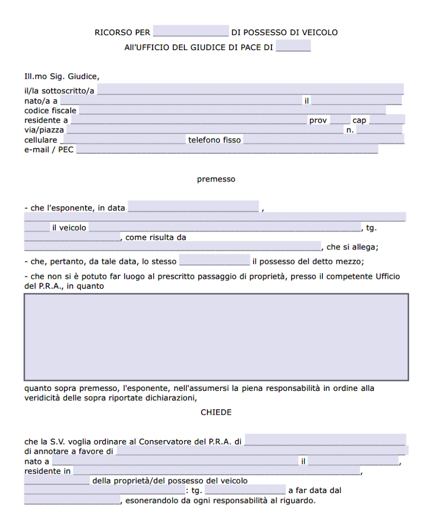 Fac Simile Ricorso al Giudice di Pace per Mancata Trascrizione al PRA ...