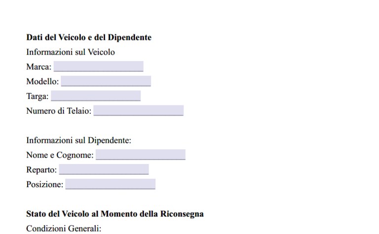 Fac Simile Verbale Riconsegna Auto Aziendale Word e PDF