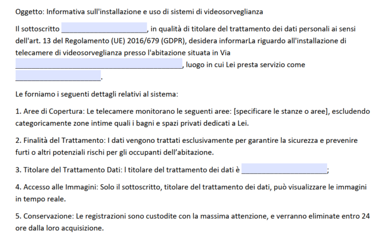 Modulo Consenso Videosorveglianza Colf Word e PDF