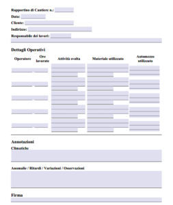 Modello Rapportino Giornaliero di Cantiere Word e PDF