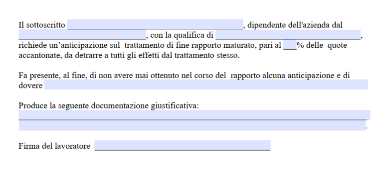 Modulo Richiesta Anticipo TFR Word e PDF