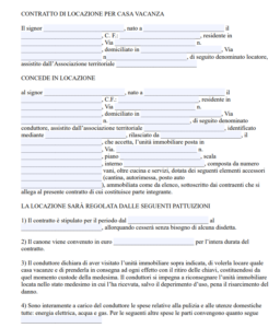 Modello Contratto di Locazione per Casa Vacanze Word e PDF