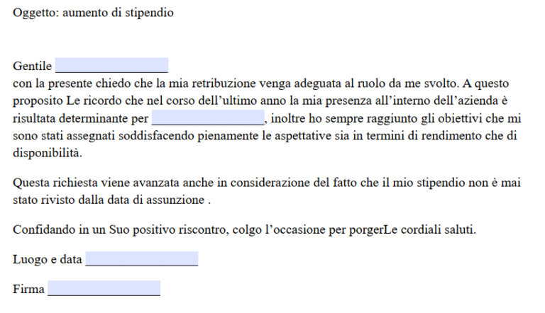 Fac Simile Richiesta Aumento Stipendio Word e PDF