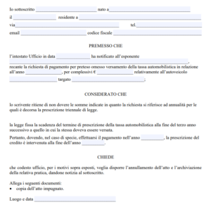 Modulo Ricorso Bollo Auto Prescritto Word e PDF