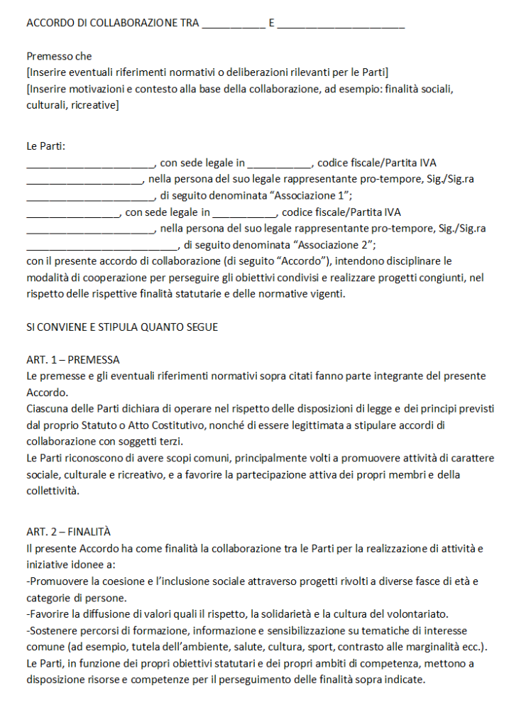 Fac Simile Accordo di Collaborazione tra Associazioni Word e PDF