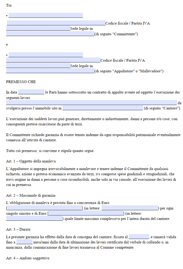 Modello Manleva per Lavori Edili Word e PDF